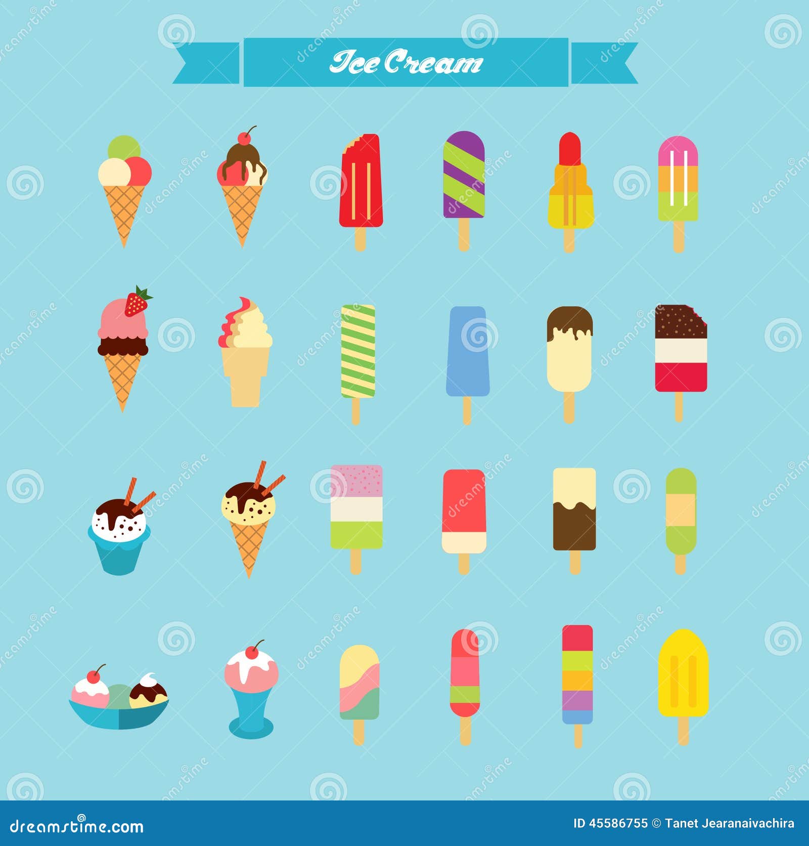 Flat icons of ice cream stock vector. Illustration of modern - 45586755