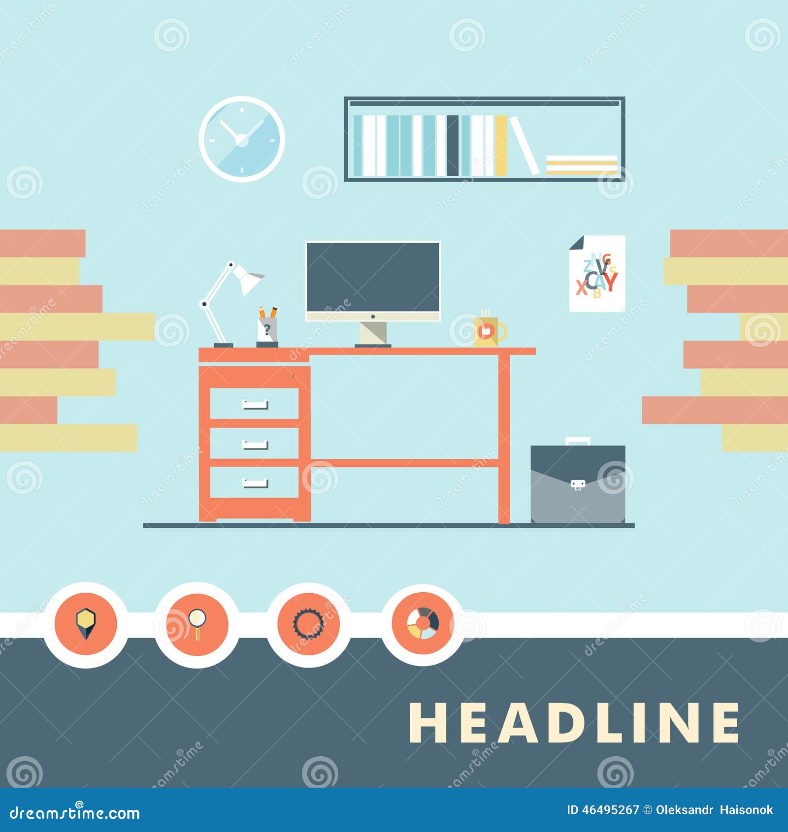 Flat Icons Interior Items in the Workroom Stock Vector - Illustration ...