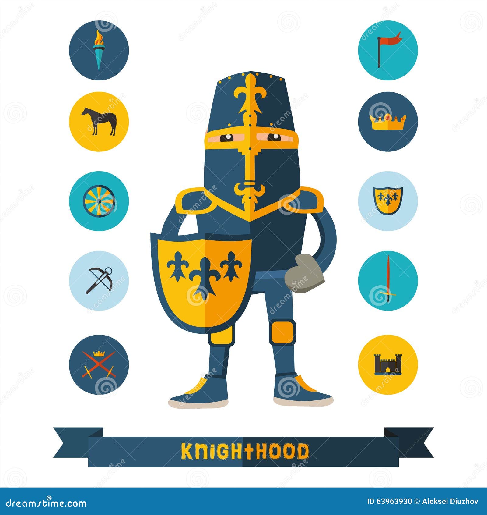 Flat icons with knight stock vector. Illustration of fortress - 63963930