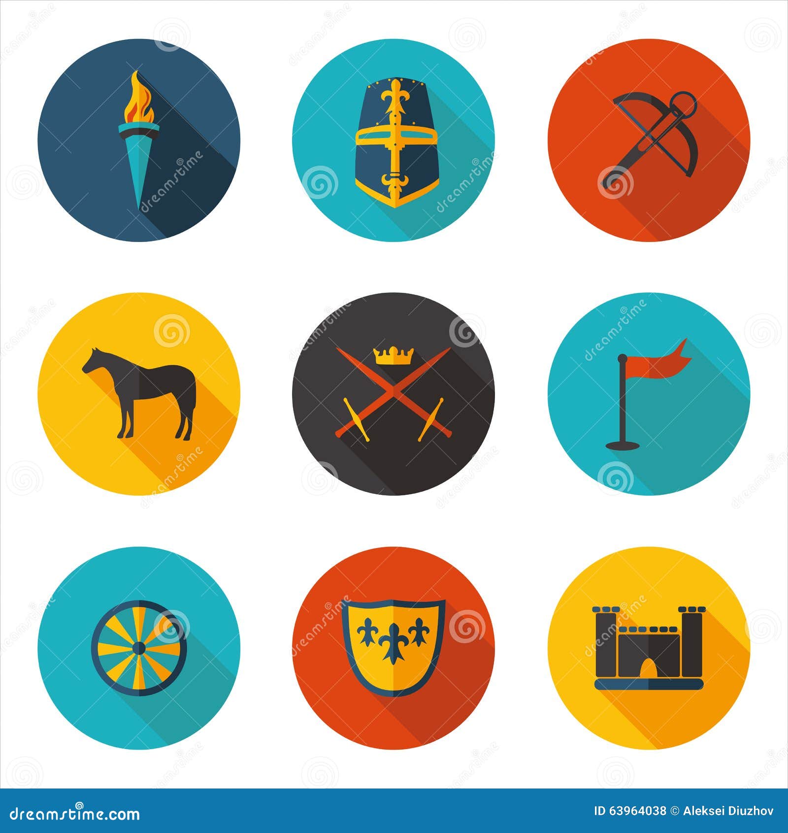 Flat Icons of the Middle Ages Stock Illustration - Illustration of ...
