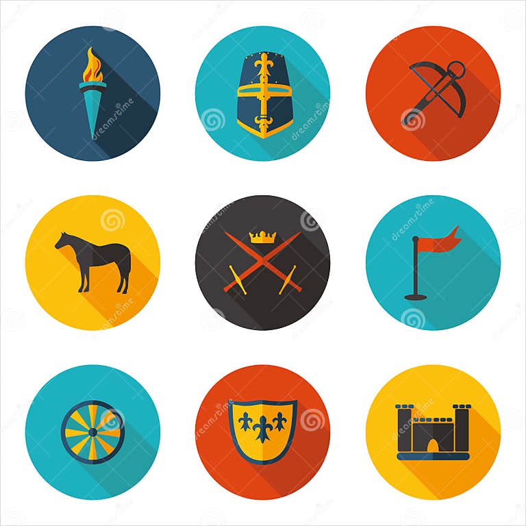 Flat Icons of the Middle Ages Stock Illustration - Illustration of ...