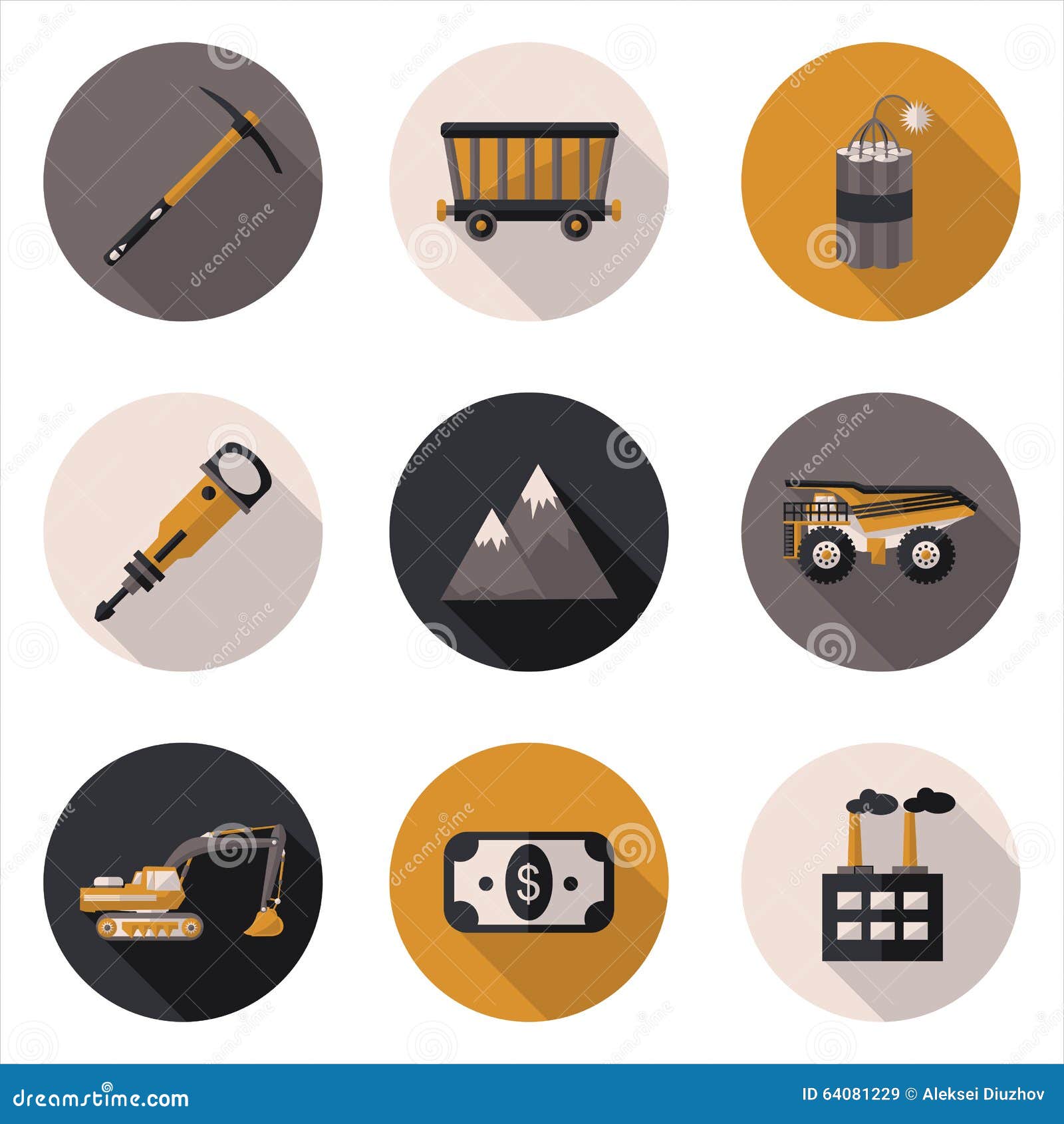 Flat icons mining stock illustration. Illustration of truck - 64081229