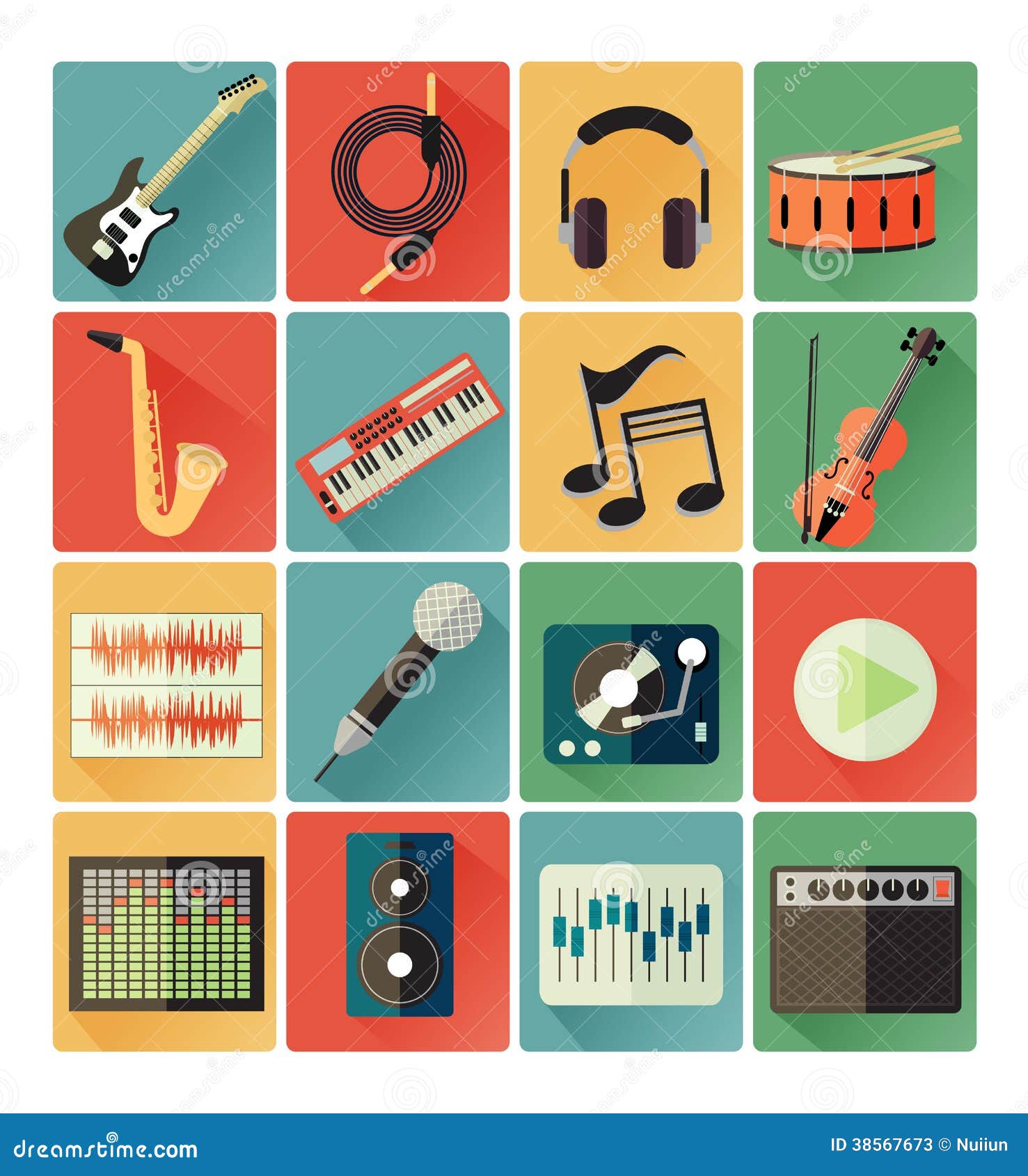 Flat icons music set stock vector. Illustration of note - 38567673