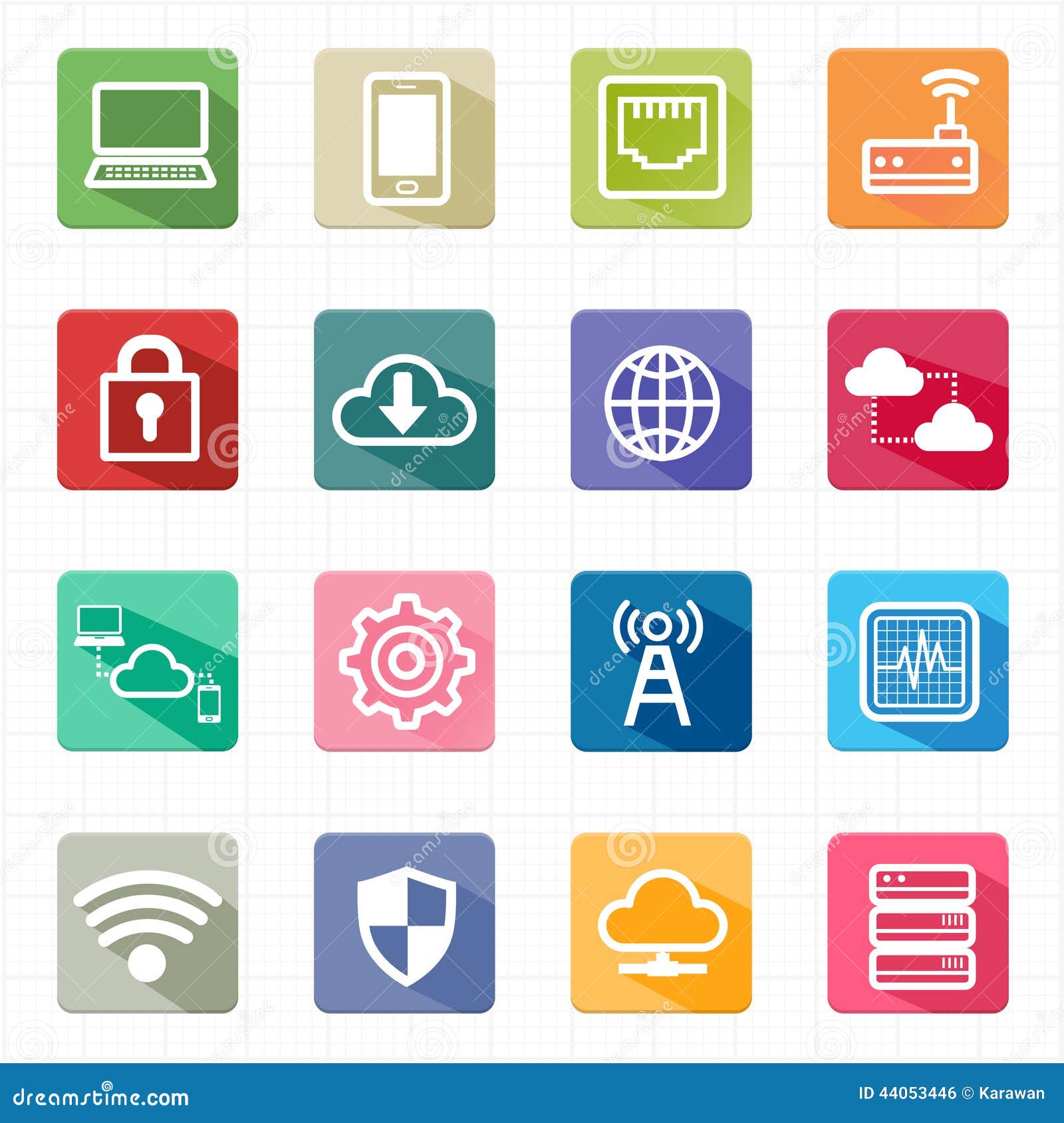 Flat Icons Network Cloud Computing and White Background Stock Vector ...