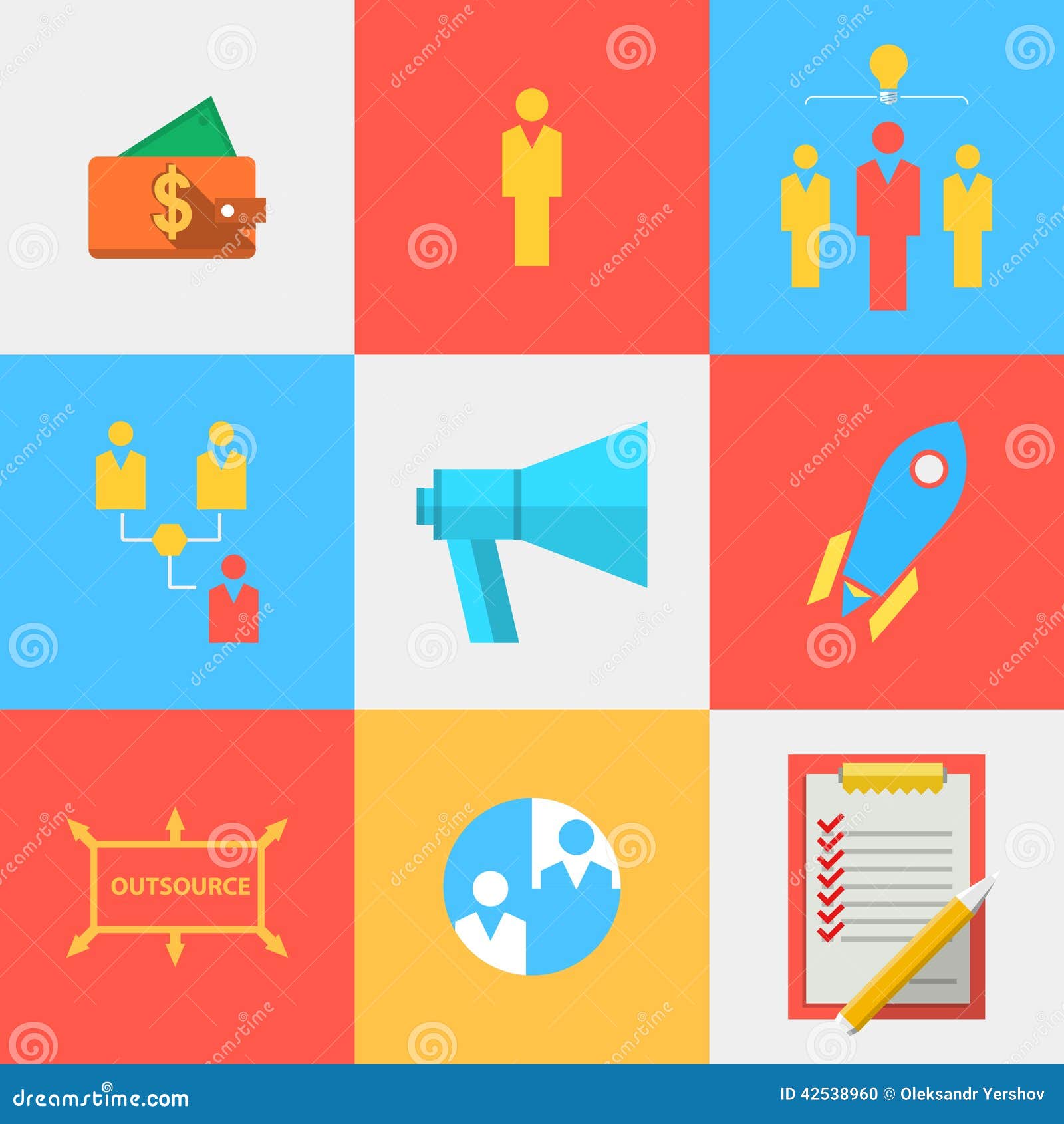 Flat Icons for Outsource Team Stock Vector - Illustration of idea ...