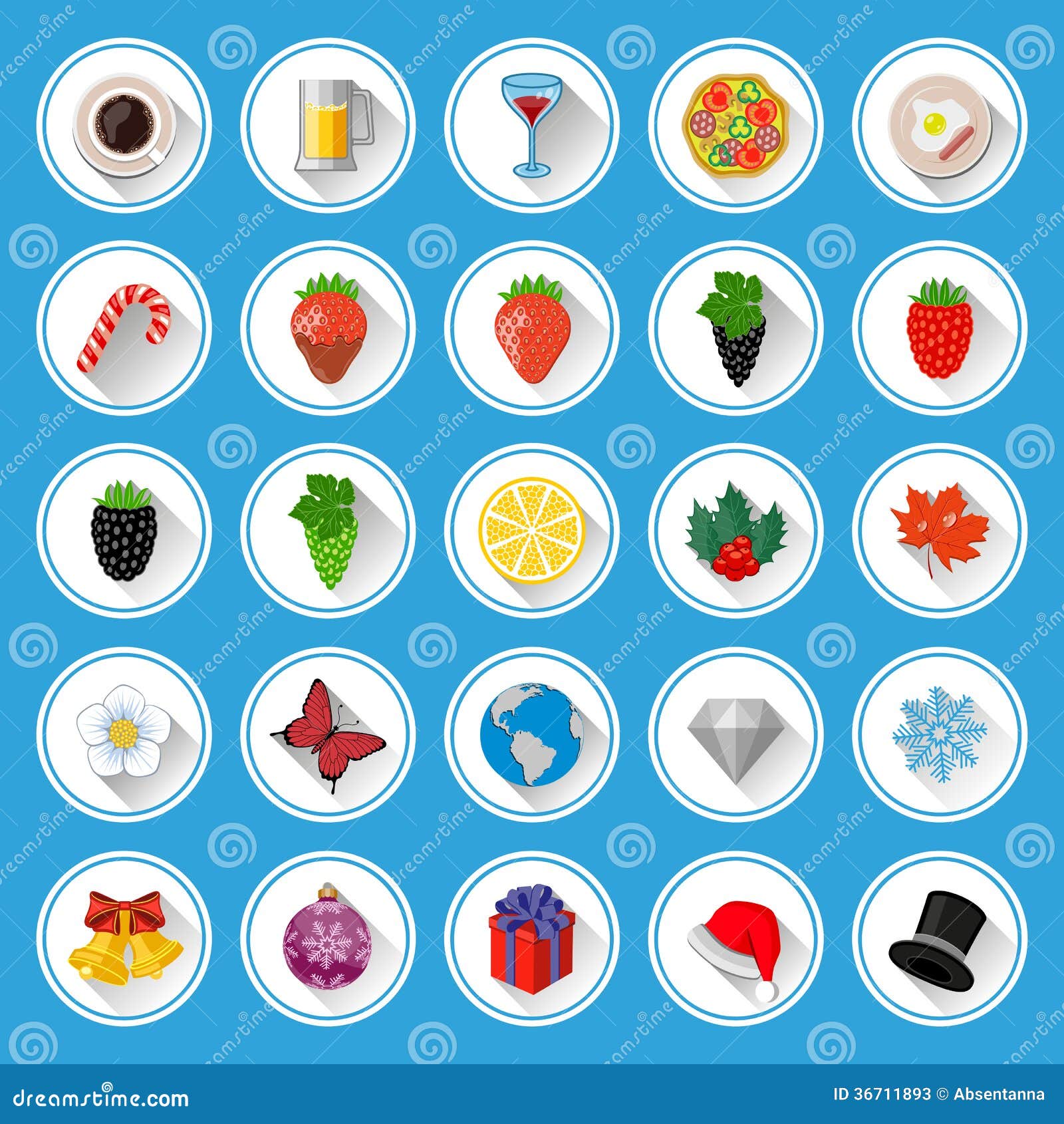 Flat Icons and Pictograms Set Stock Vector - Illustration of orange ...