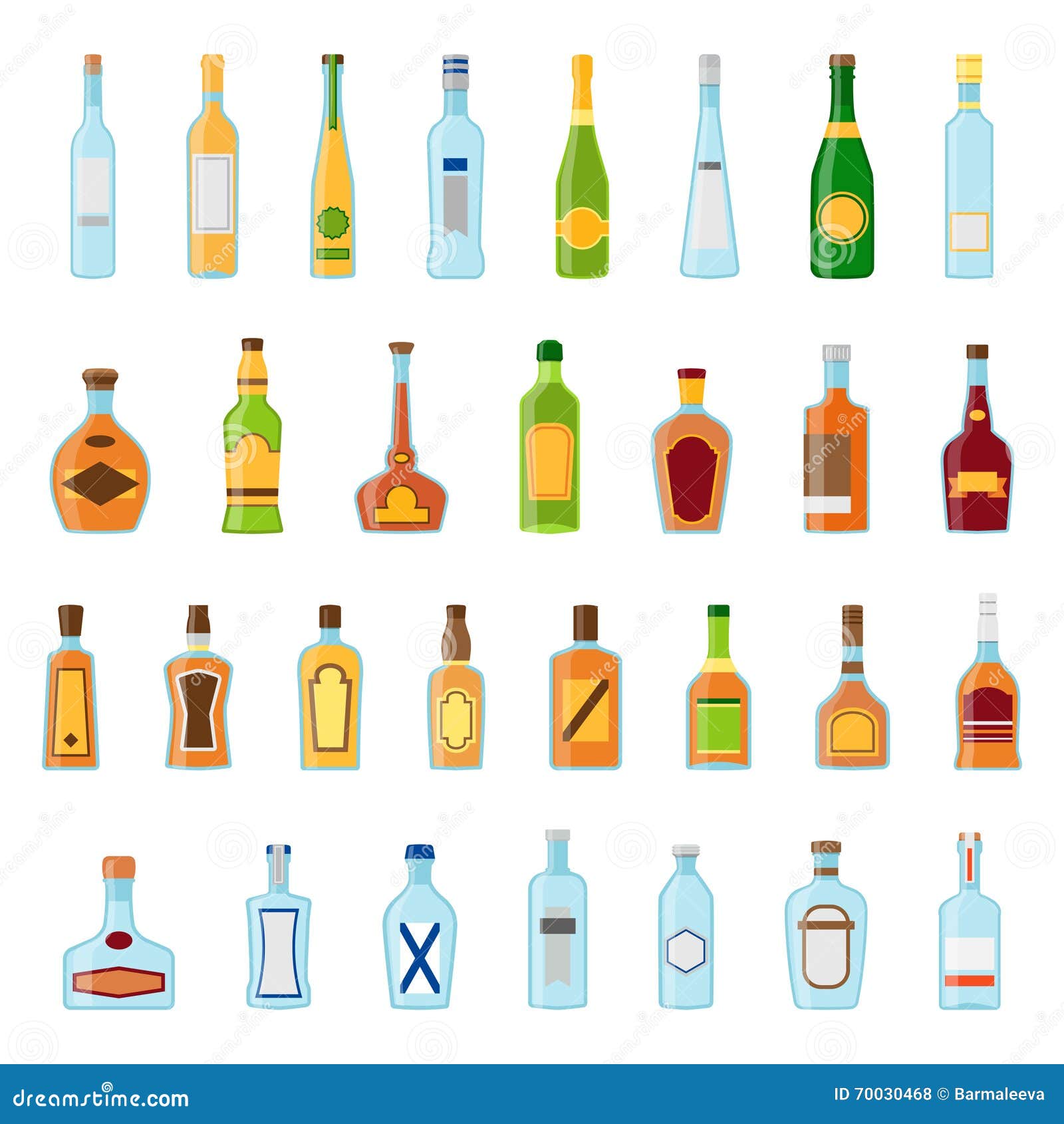 Flat Icons Set of Alcoholic Beverages. Alcohol Drinks Stock Vector ...