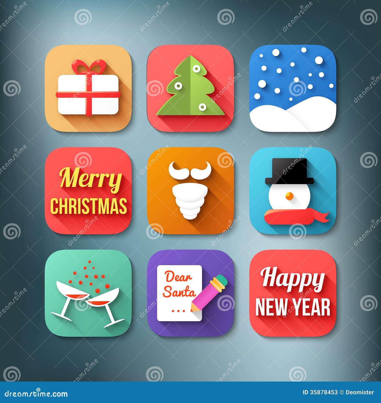 Flat Icons Set. Christmas Theme Stock Vector - Illustration of ...