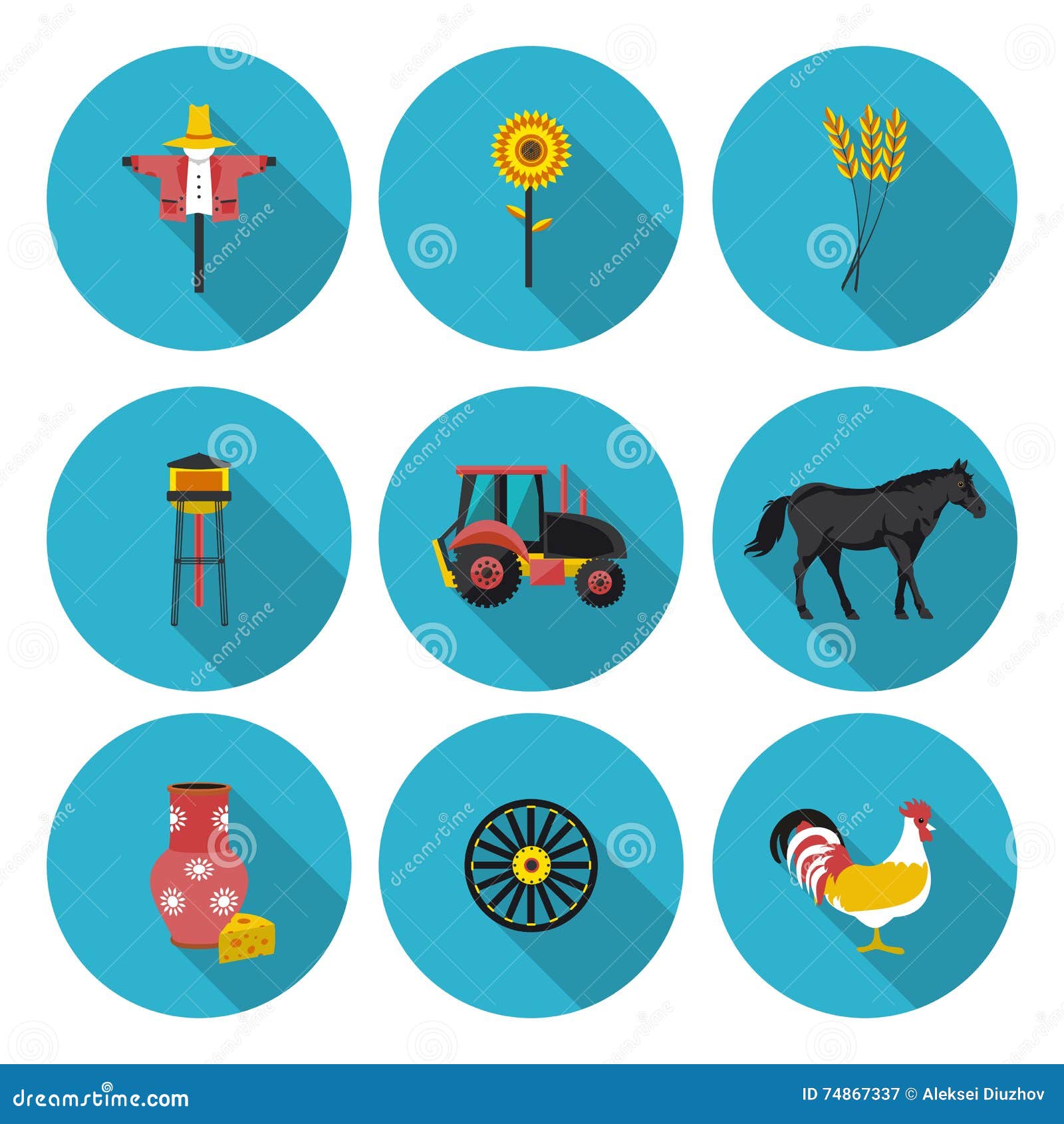 Flat icons set farm stock vector. Illustration of sign - 74867337