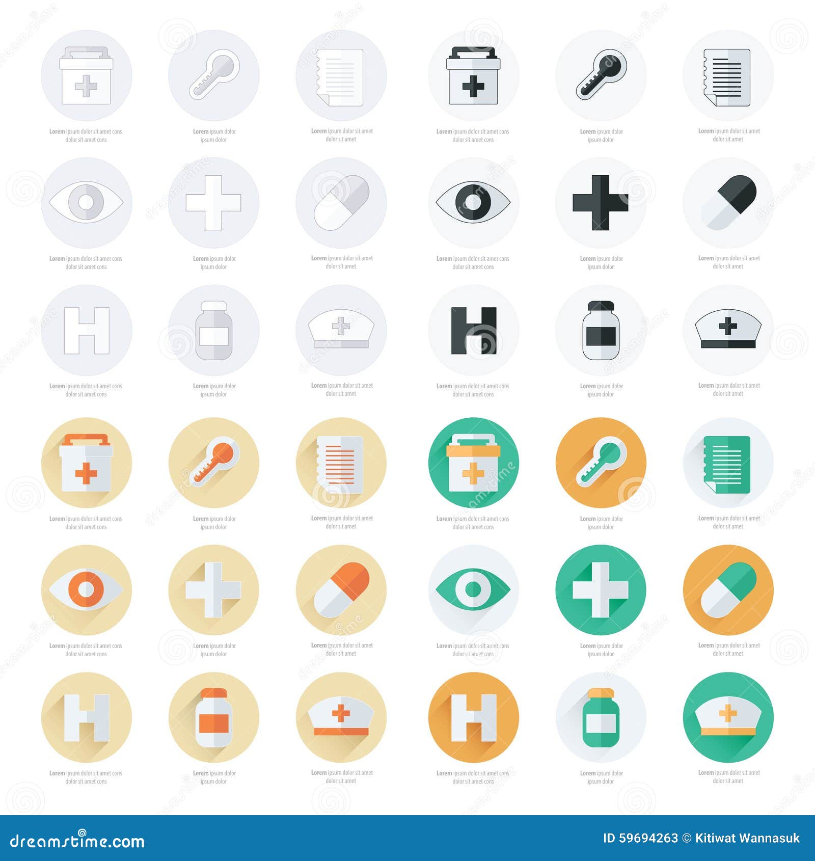 Flat Icons Set of Medical Tools Set Stock Vector - Illustration of ...