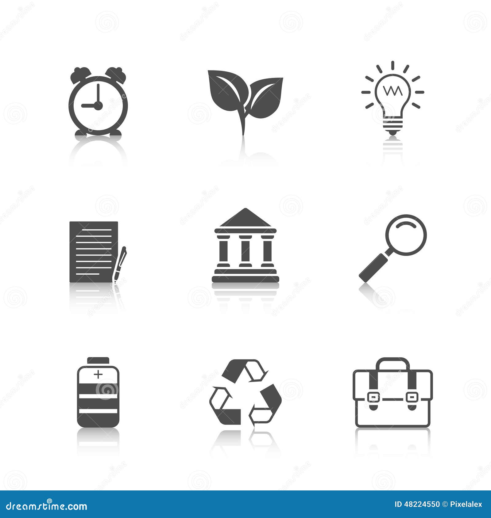 Flat Icons Set with Reflection Stock Vector - Illustration of note ...