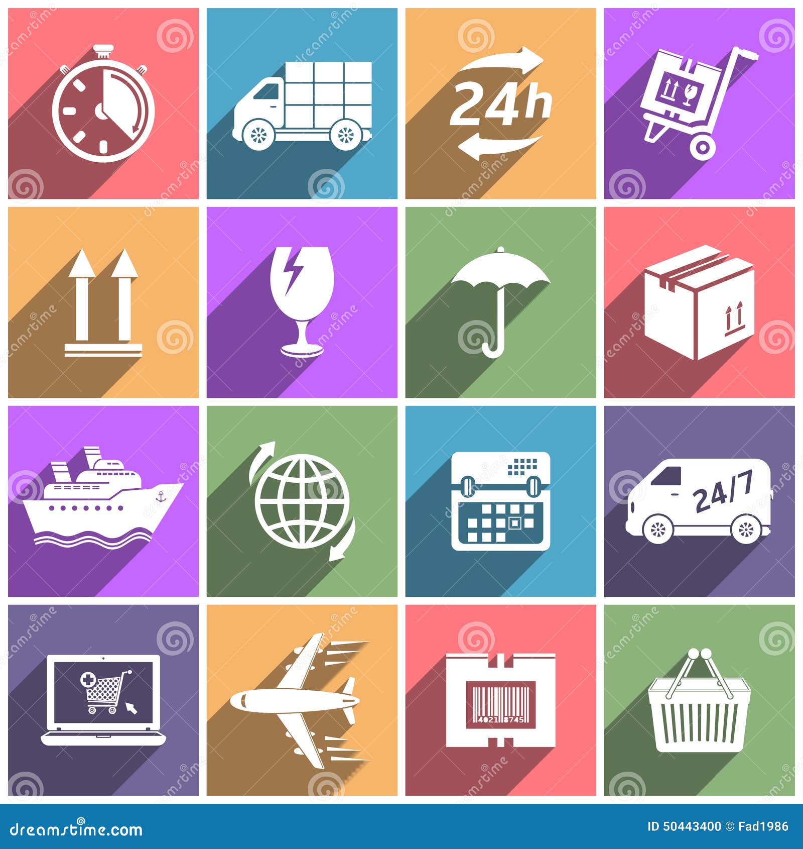 Flat Icons Set Shipping and Delivery Stock Vector - Illustration of ...