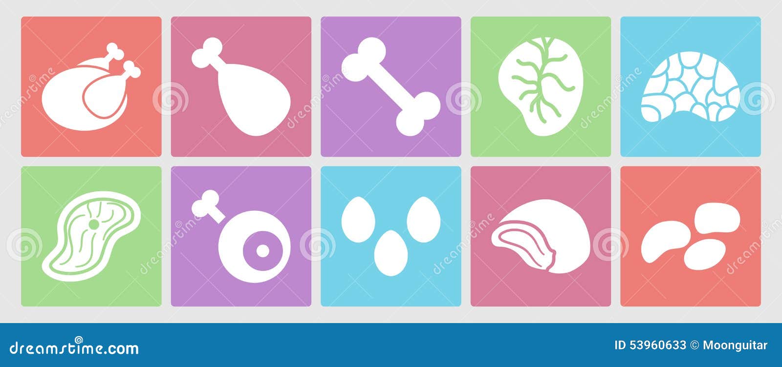 Flat Icons Set for Web: Meat, Eggs, Offal and Stock Vector ...