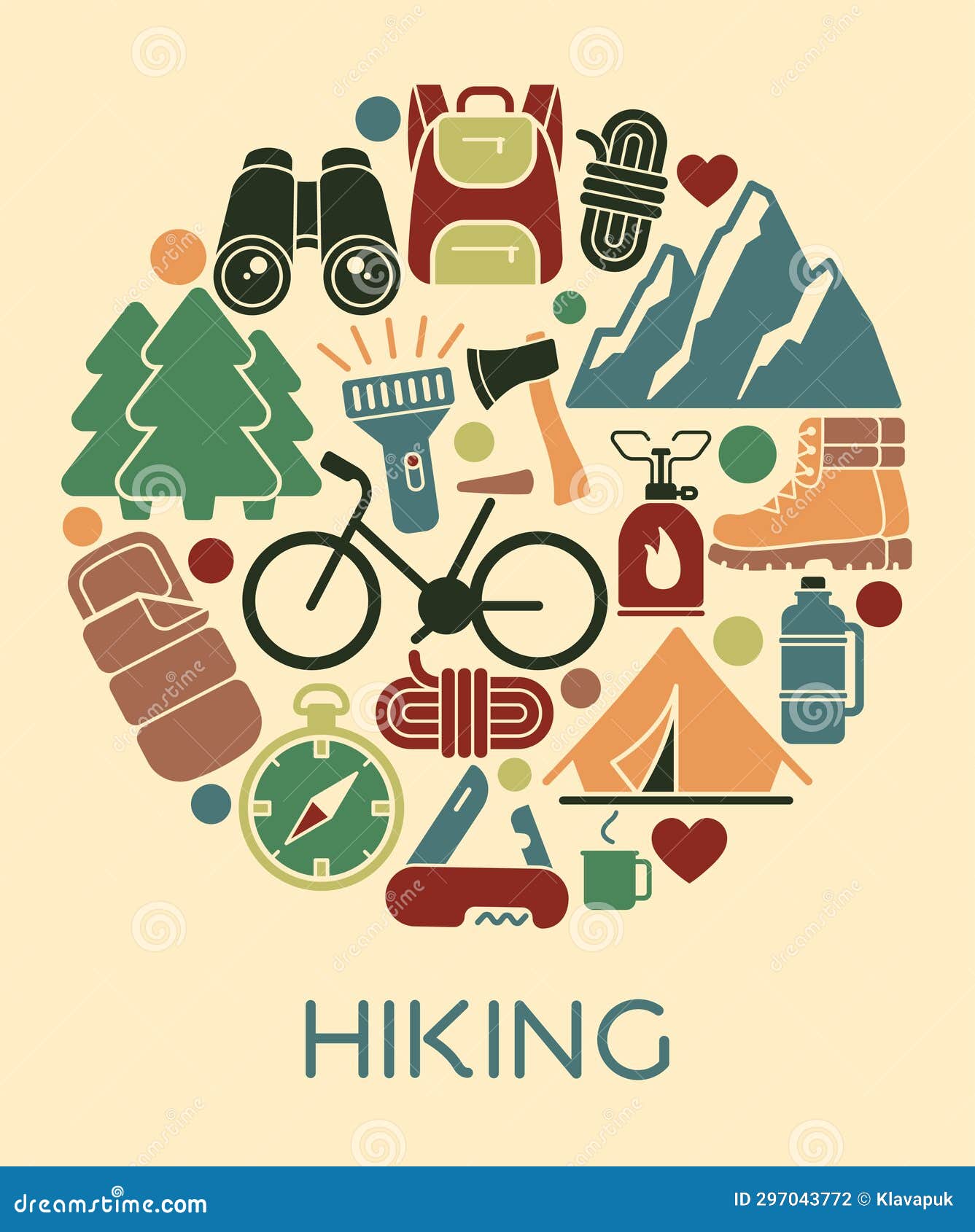 Flat Icons in the Shape of a Circle the Theme of Hiking and Outdoor ...
