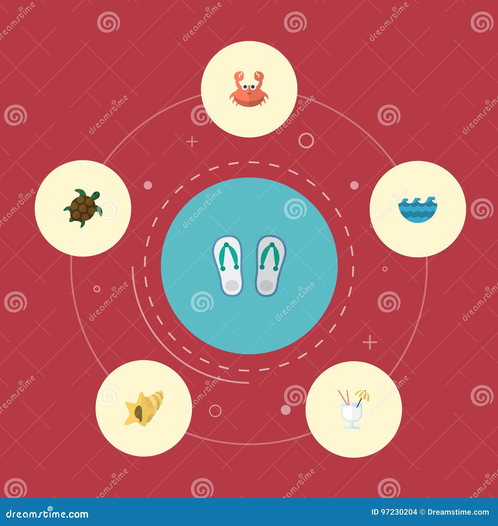 Flat Icons Shell, Slippers stock vector. Illustration of comfortable ...