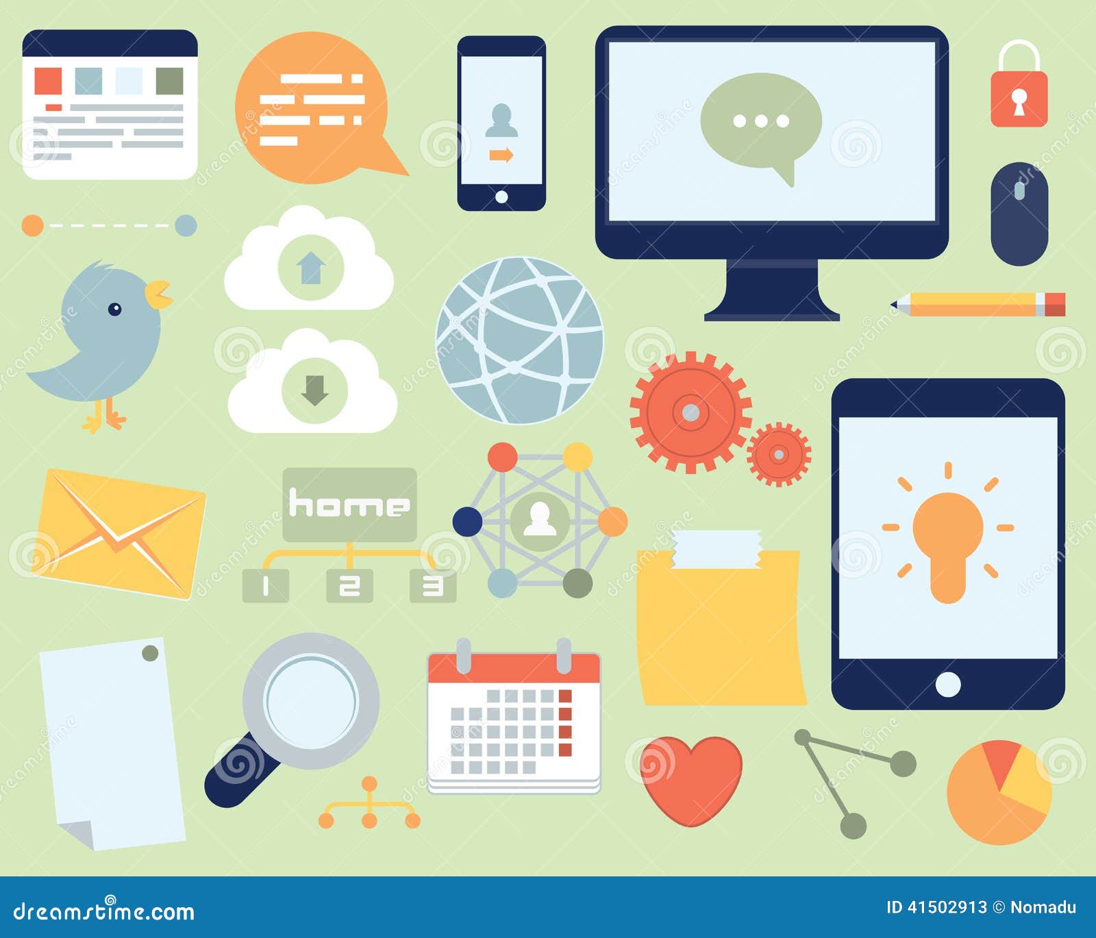 Flat Icons Social Media and Network Set Stock Vector - Illustration of ...