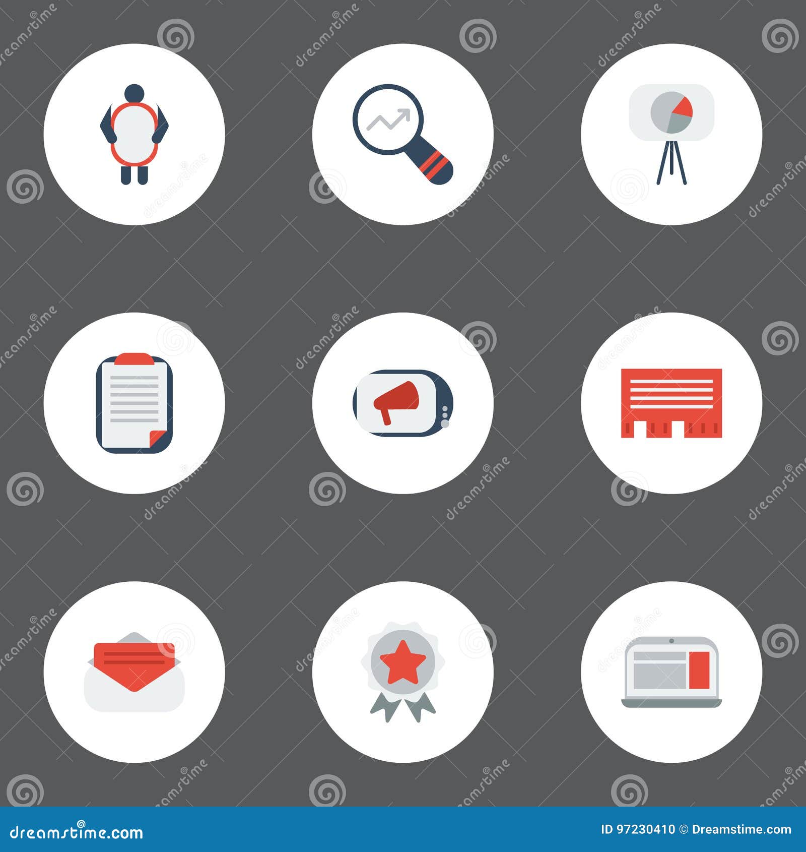 Flat Icons Statistic, Man with Banner, Customer Summary and Other ...