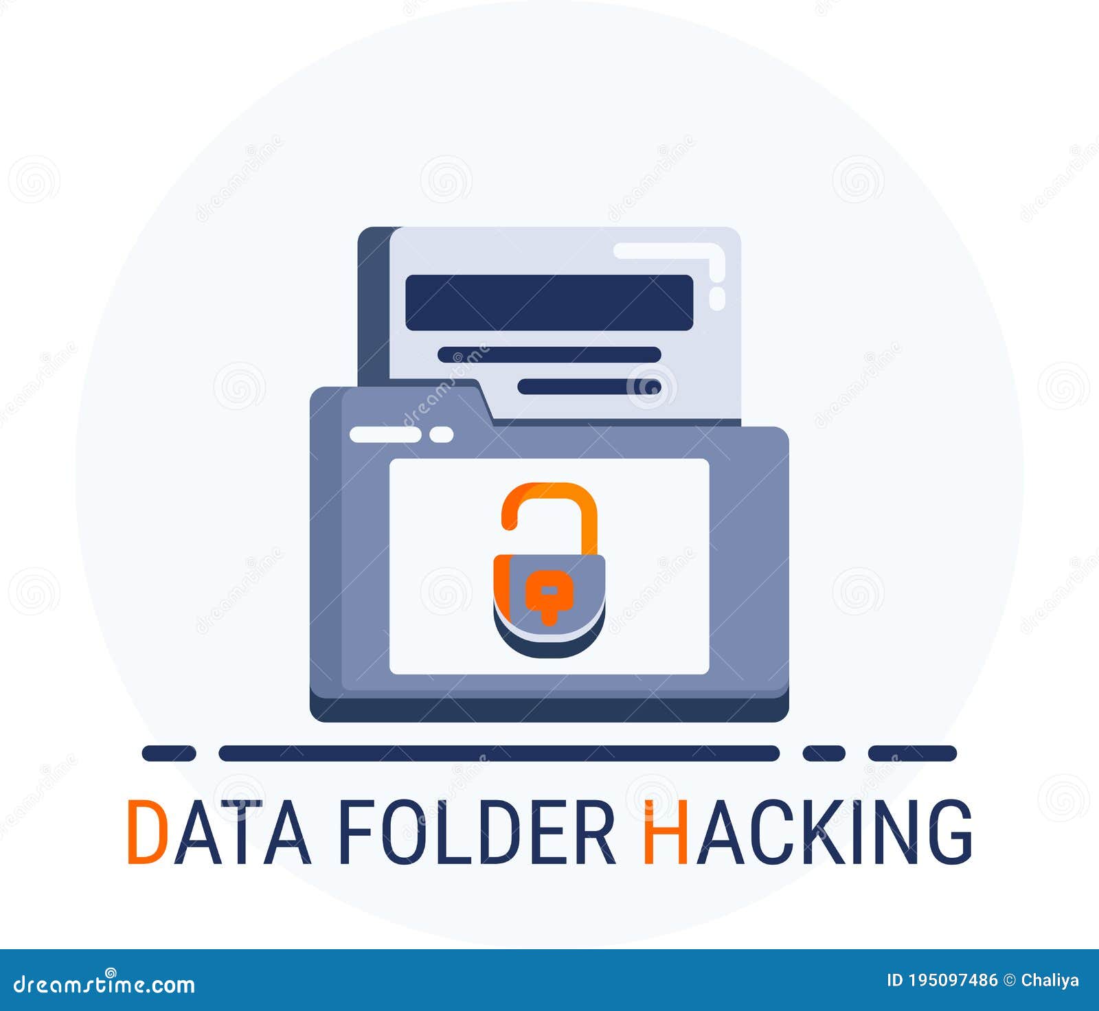Flat Icons Style. Hacker Cyber Crime Attack Data Folder Hacking for Web Design Stock Vector ...