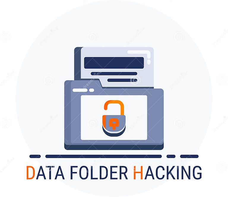 Flat Icons Style. Hacker Cyber Crime Attack Data Folder Hacking for Web Design Stock Vector ...