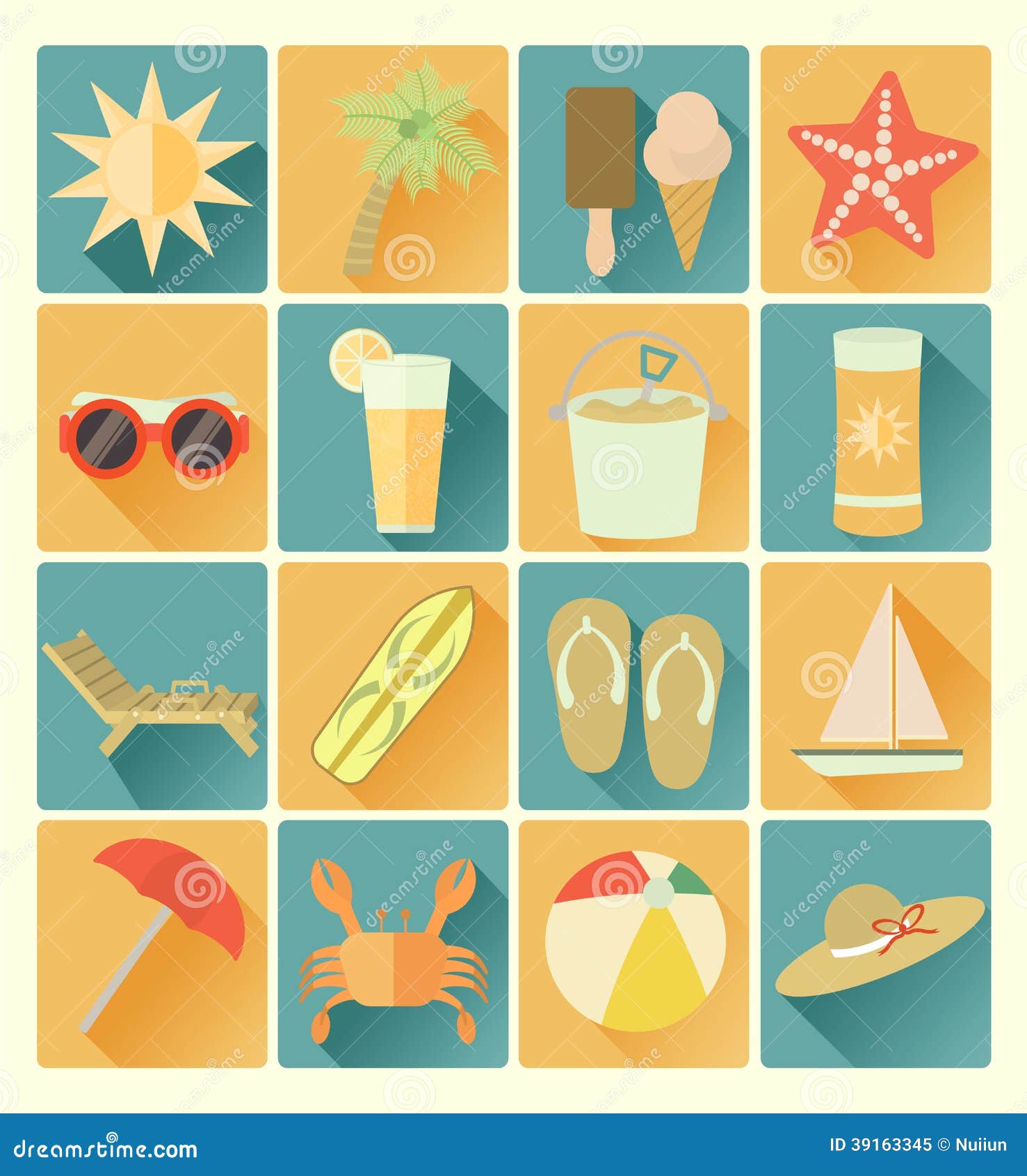Flat Icons Summer Beachr Set Stock Vector - Illustration of glasses ...