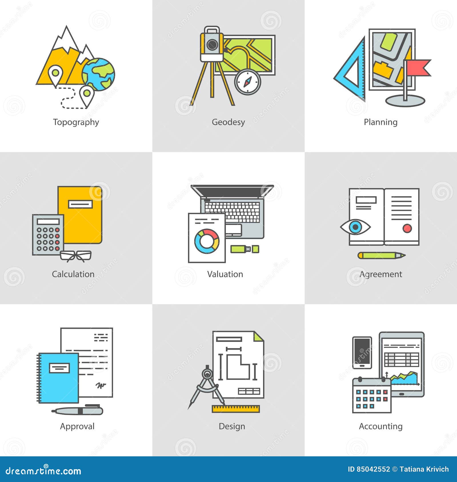 Flat Icons, Surveying, Training, Construction and Engineering Stock ...