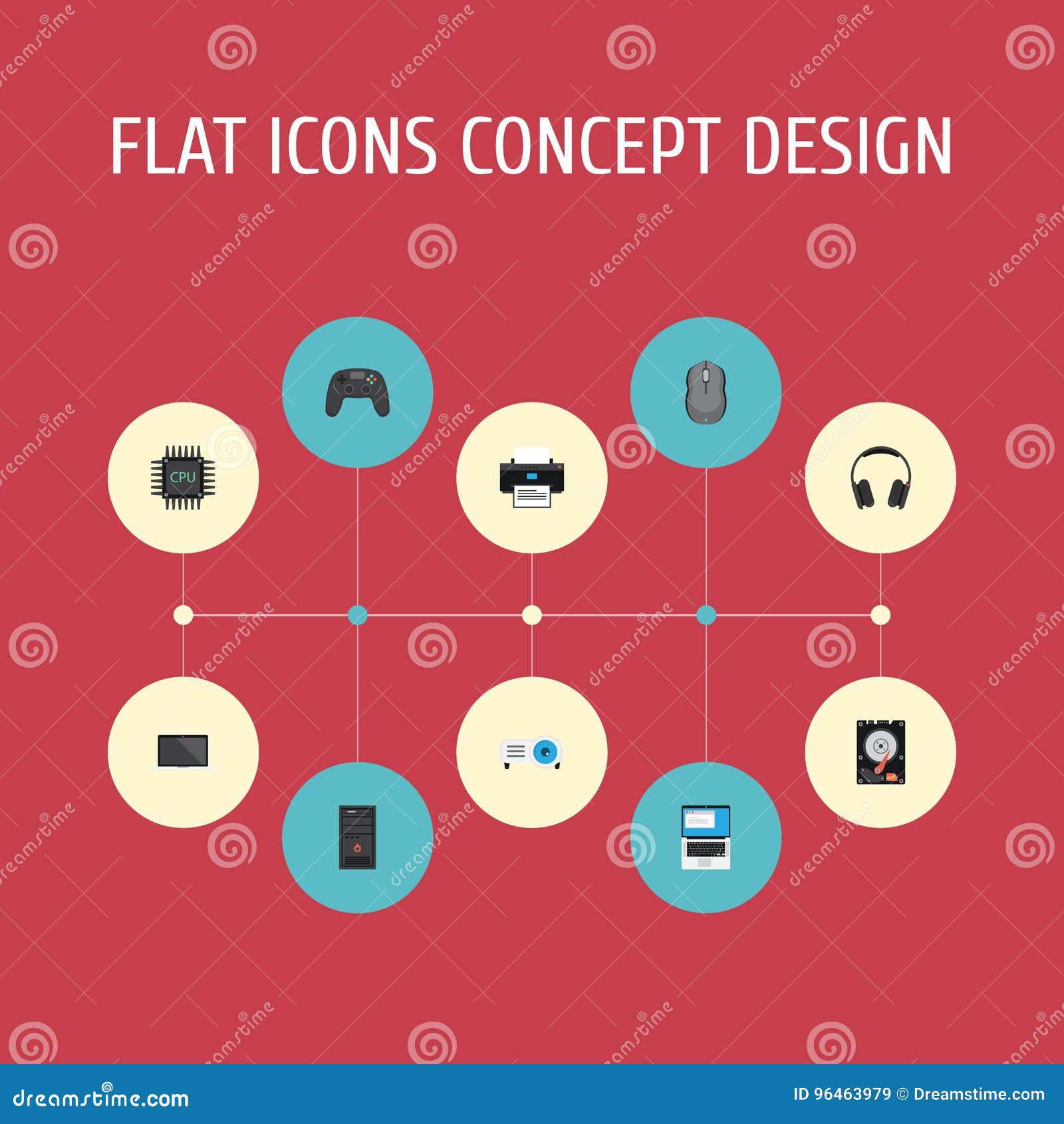 Flat Icons System Unit, Presentation, Monitor and Other Vector Elements ...