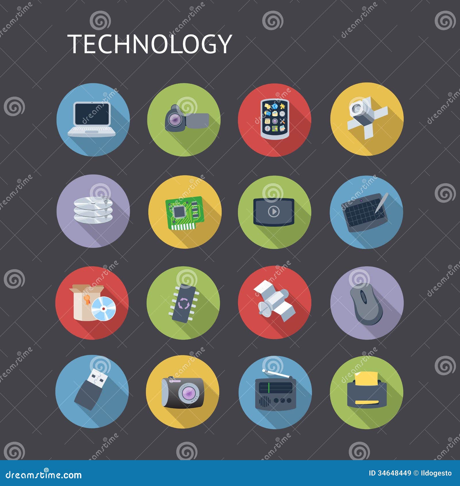 Flat Icons for Technology stock vector. Illustration of phone - 34648449