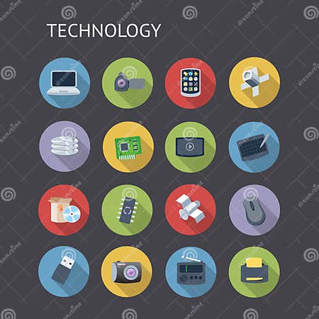 Flat Icons for Technology stock vector. Illustration of phone - 34648449