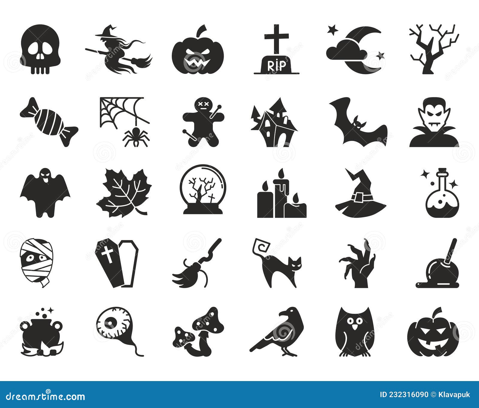 Flat Icons with Traditional Halloween Symbols. Vector Icons Stock ...