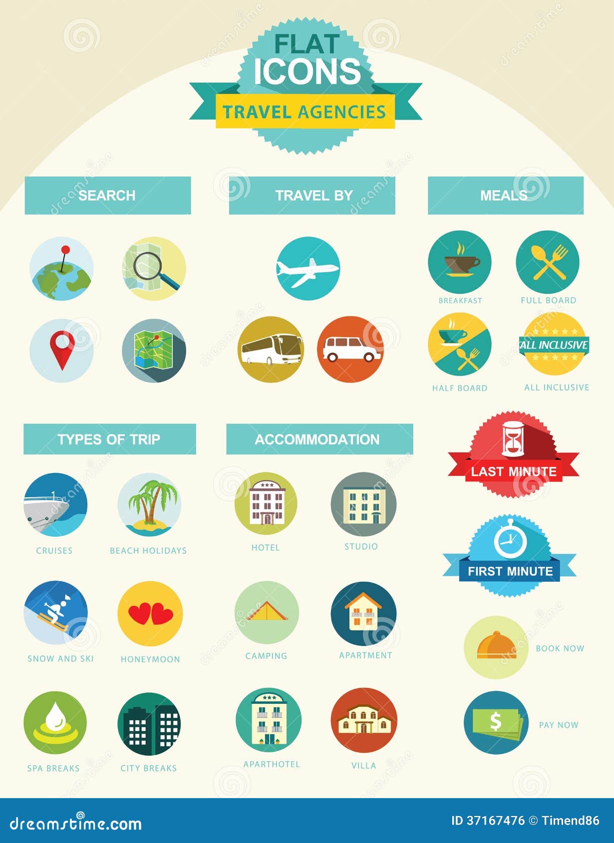Flat Icons for Travel Agencies Stock Vector - Illustration of camping ...