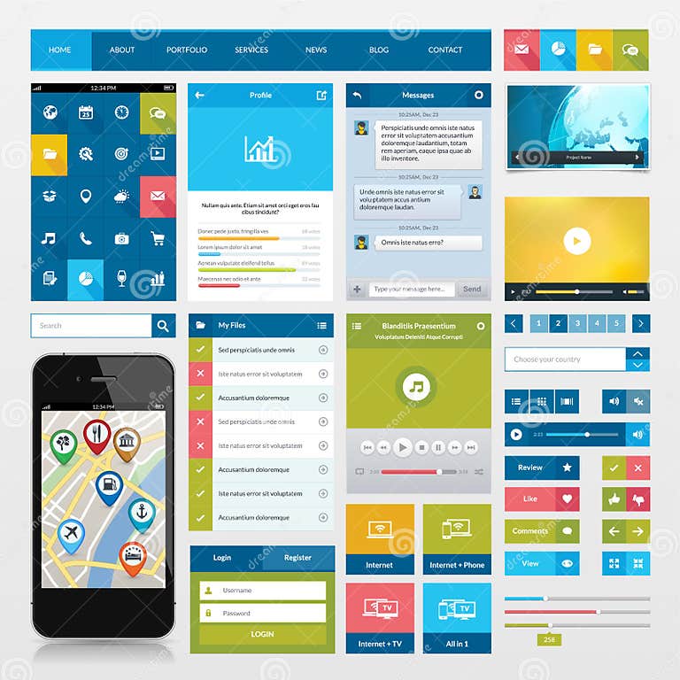 Flat Icons and Ui Web Elements for Mobile App and Stock Illustration ...