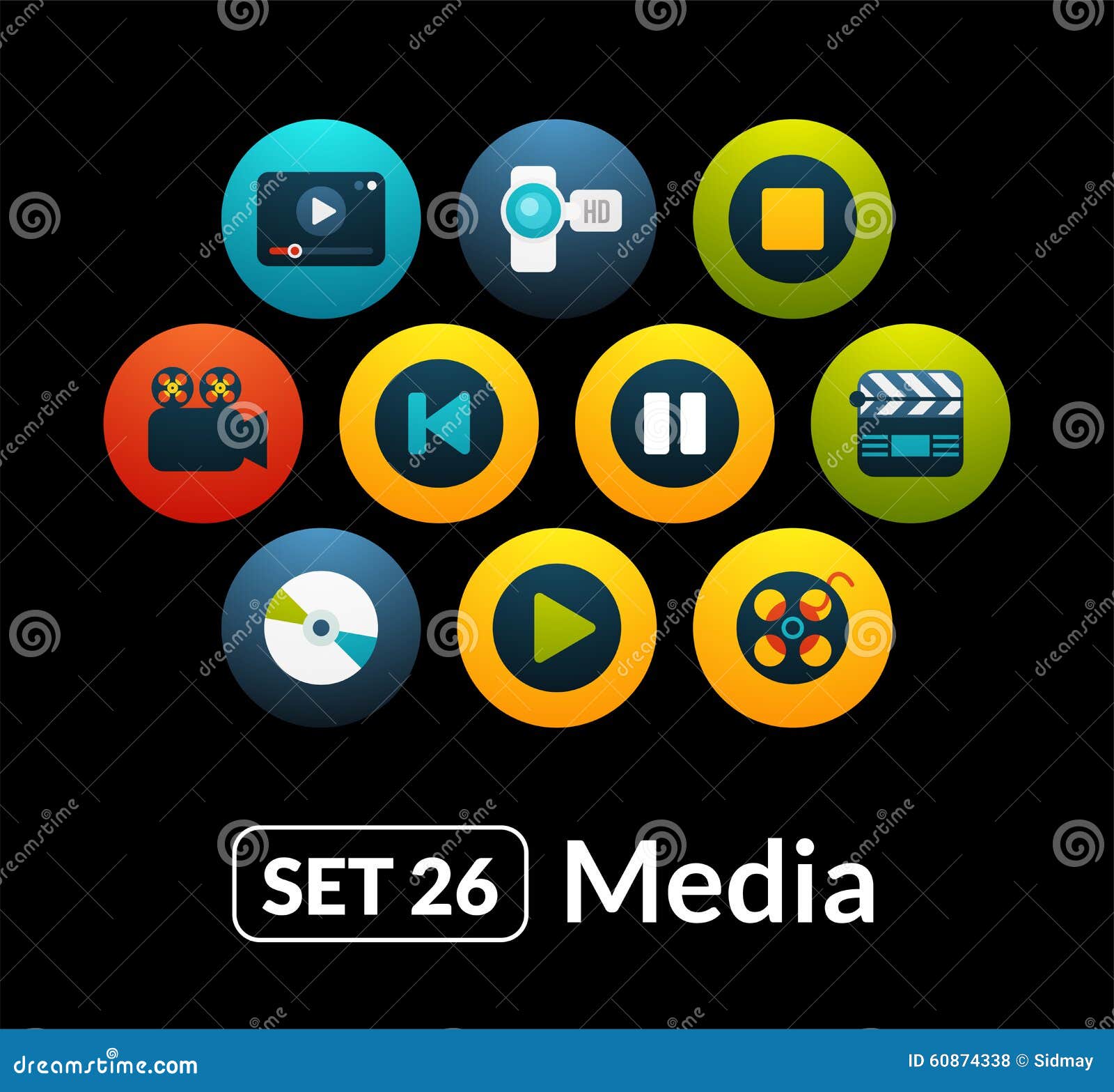 Flat Icons Vector Set 26 - Media Collection Stock Vector - Illustration ...