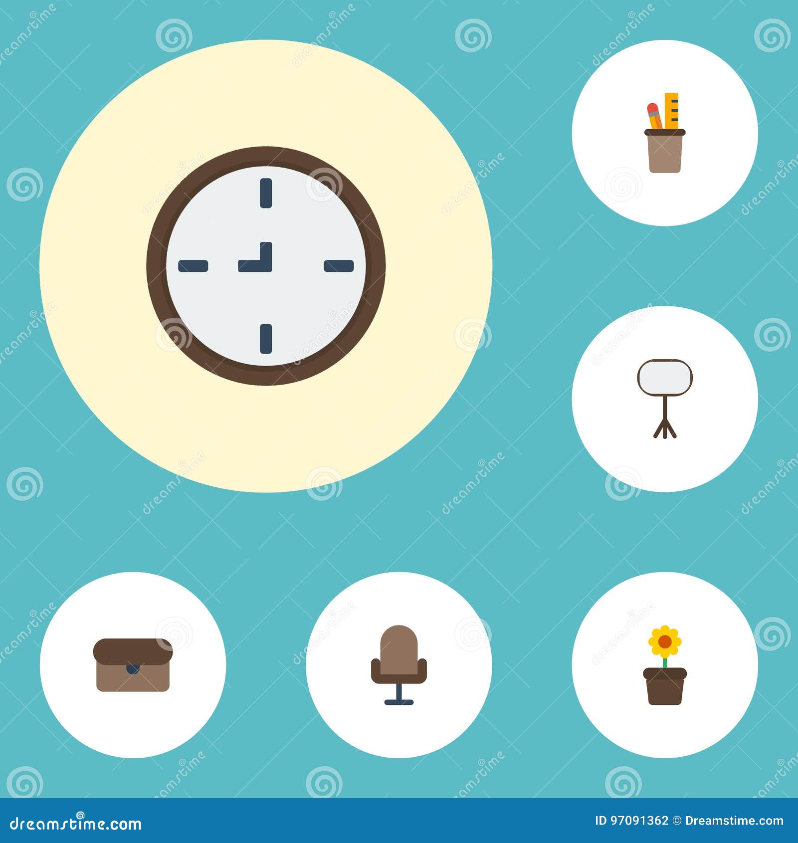 Flat Icons Watch, Board Stand, Suitcase Vector Elements. Set of Bureau ...