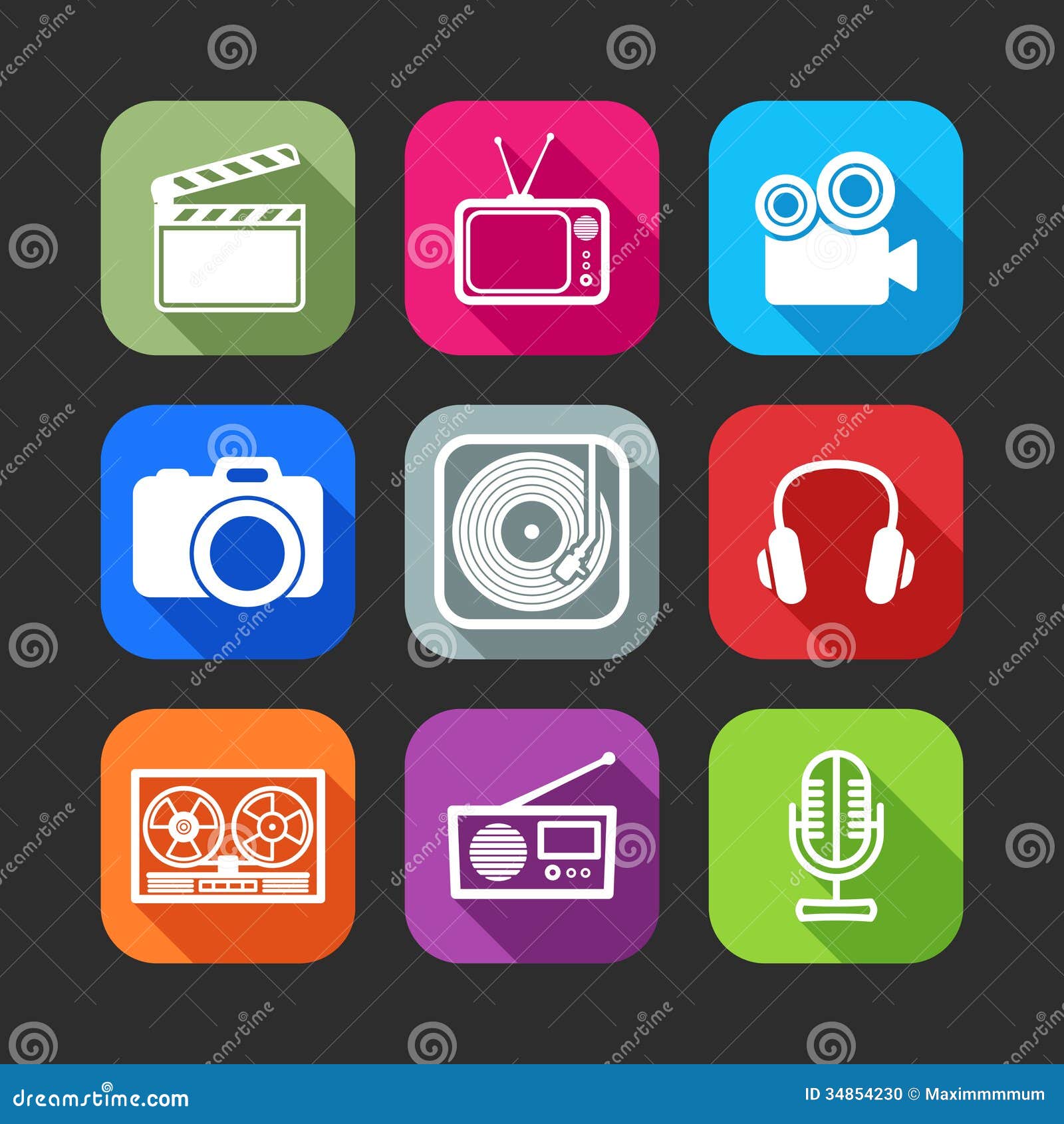 Flat Icons for Web and Mobile Applications with Creative Industry Items ...