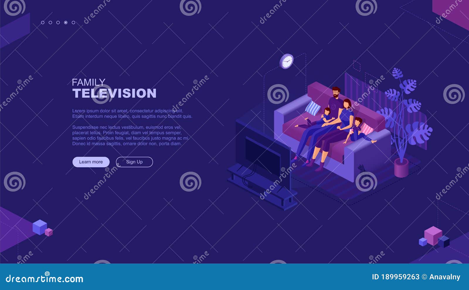 Family Television Page Concept. Family Watches TV. Cable TV. Family ...