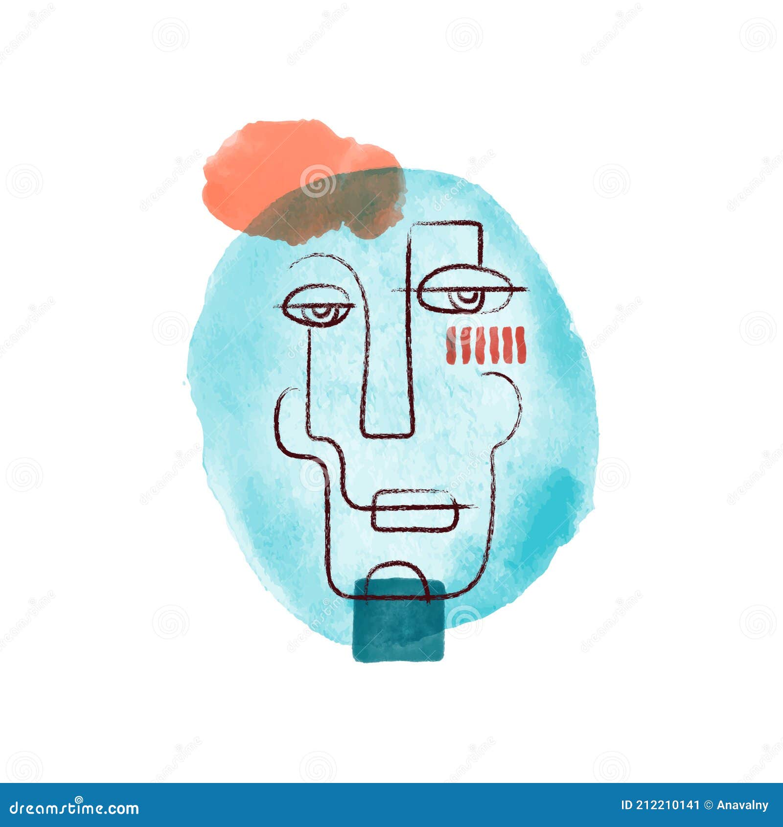 Abstract Face. Hand Drawn Human Portrait in Trendy Minimalistic Style ...