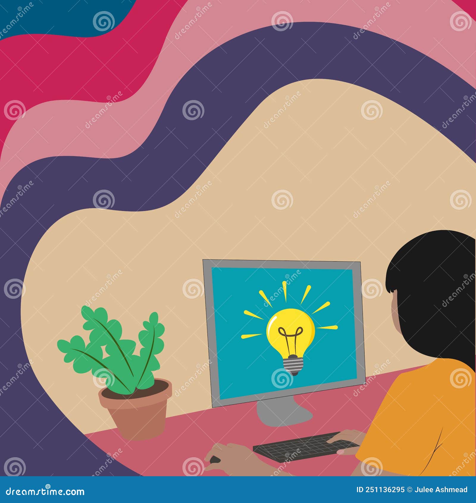 Girl Searching Her Computer for Inspiration Stock Vector - Illustration ...