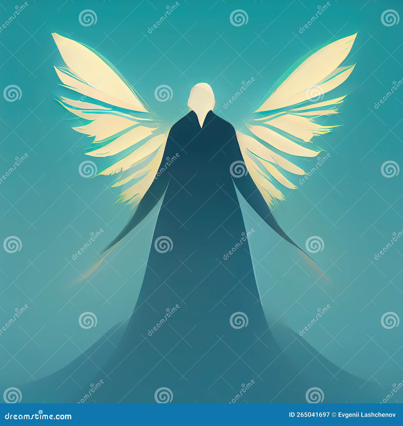Flat Illustration Abstract Angel on a Blue Background. Digital ...