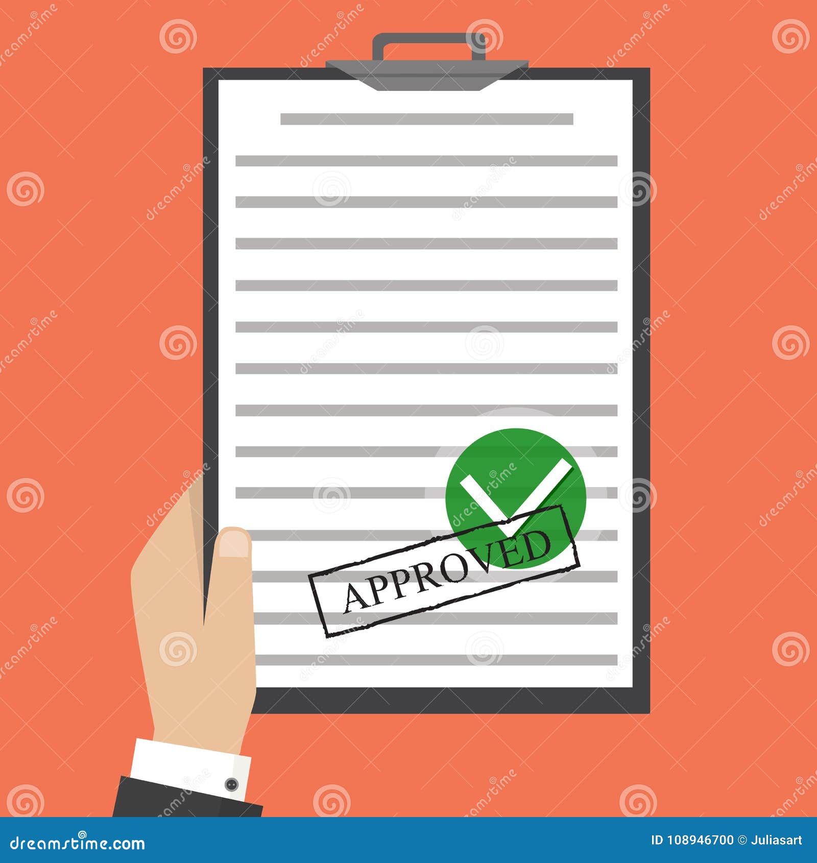 Flat Illustration. Approved Paper Document, Green Stock Illustration ...