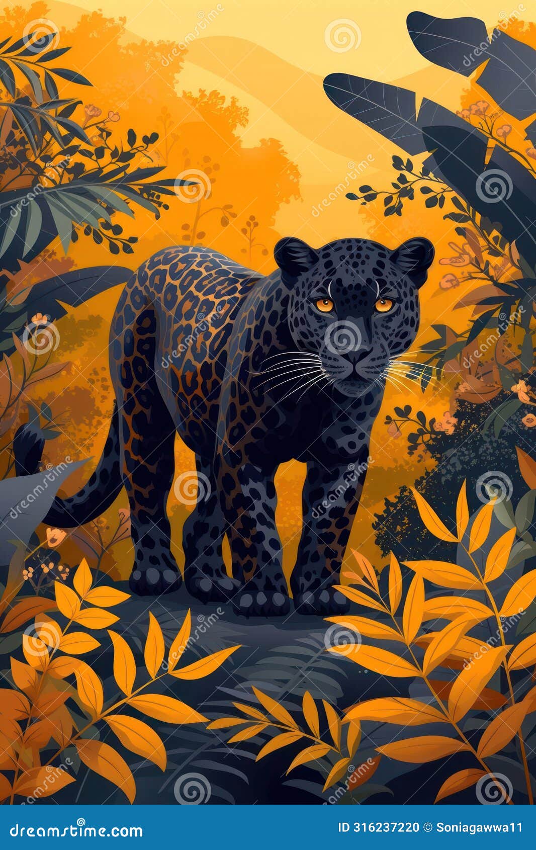 Flat Illustration of Black Leopard with Calming Colors Stock ...