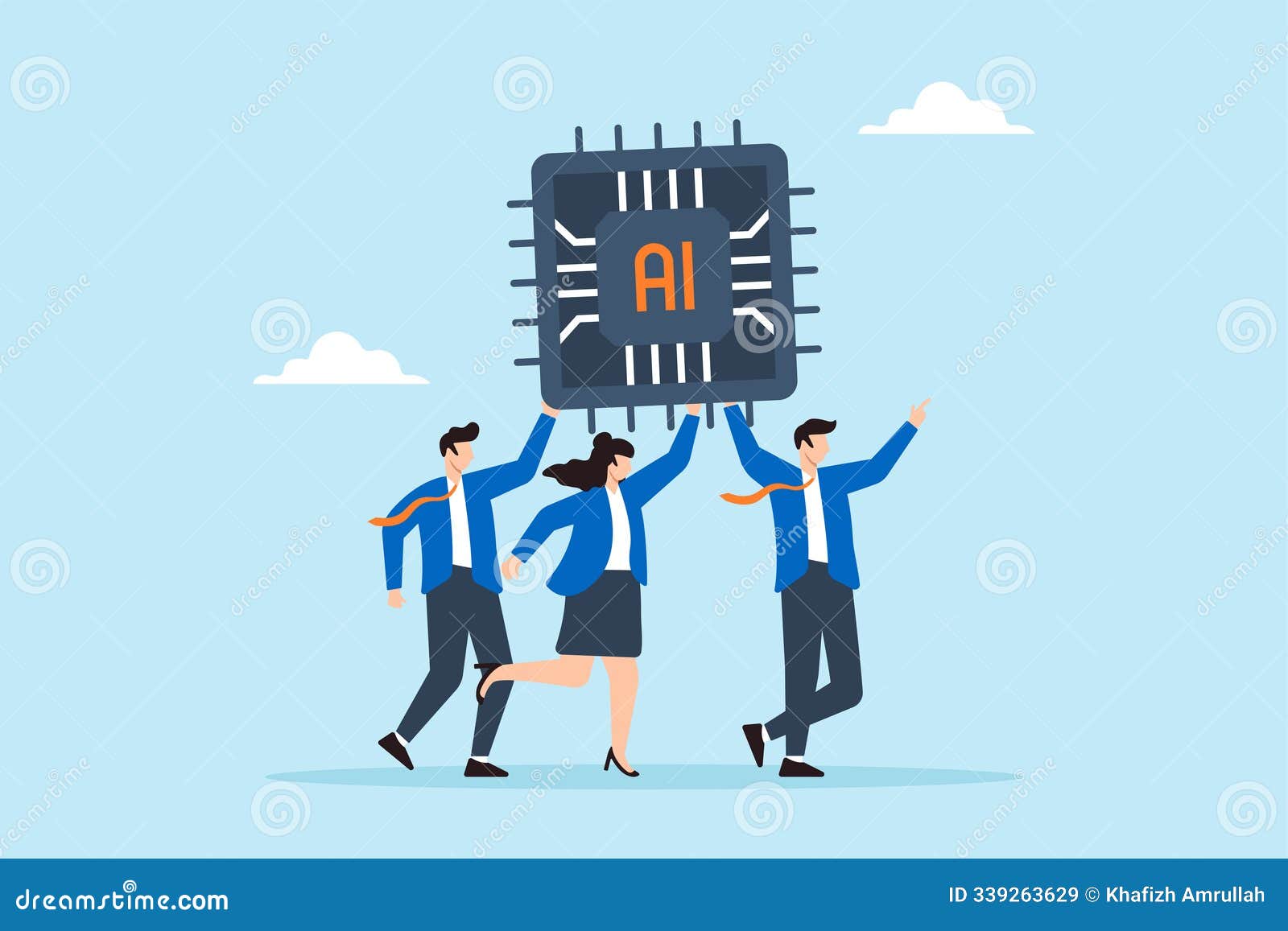 Flat Illustration of Business People Carry AI Processing Chip Embracing ...