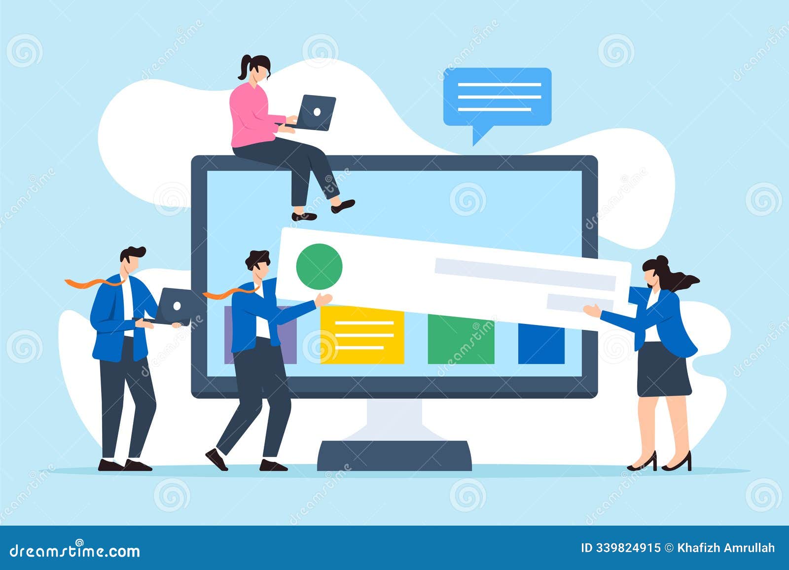 Flat Illustration of Business People Carry Web Banner Creating Website ...