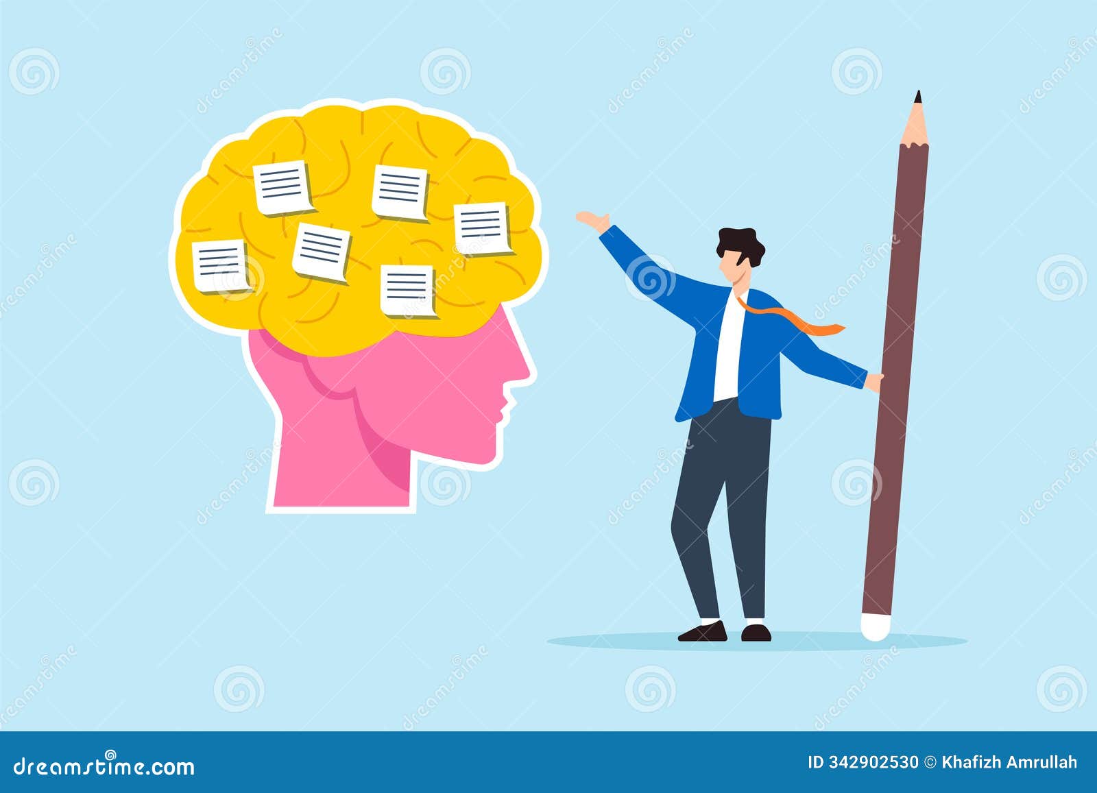Flat Illustration of Businessman Hold Pencil Write Sticky Notes on ...