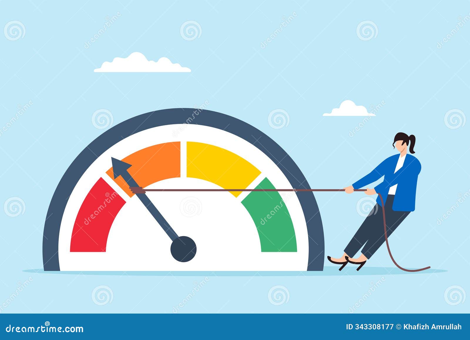 Flat Illustration of Businesswoman Pull Meter Down Reducing Risk Level ...