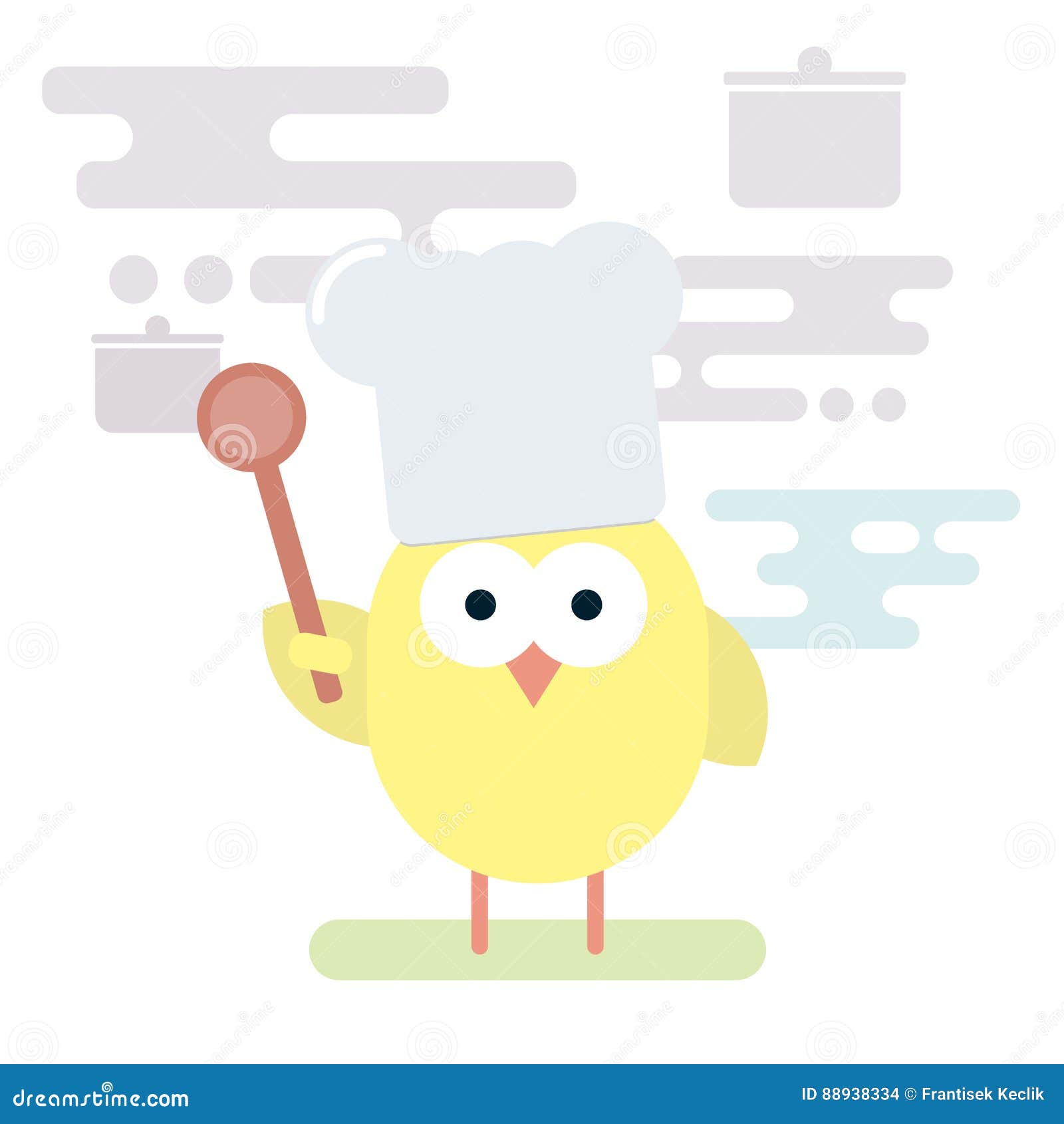 Flat Illustration of Chicken Chef with Wooden Spoon. Stock Vector ...