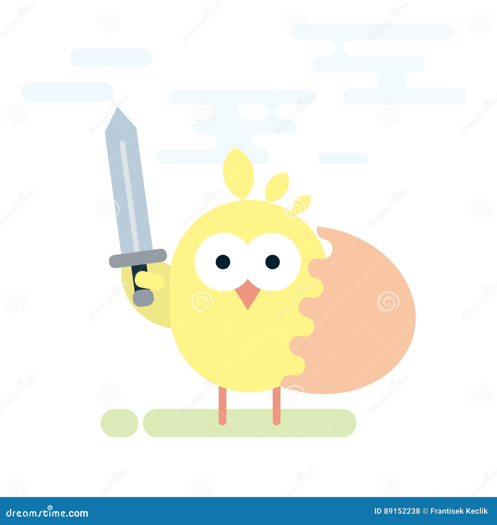 Flat Illustration of Chicken Knight with Sword and Shield Made from Egg ...