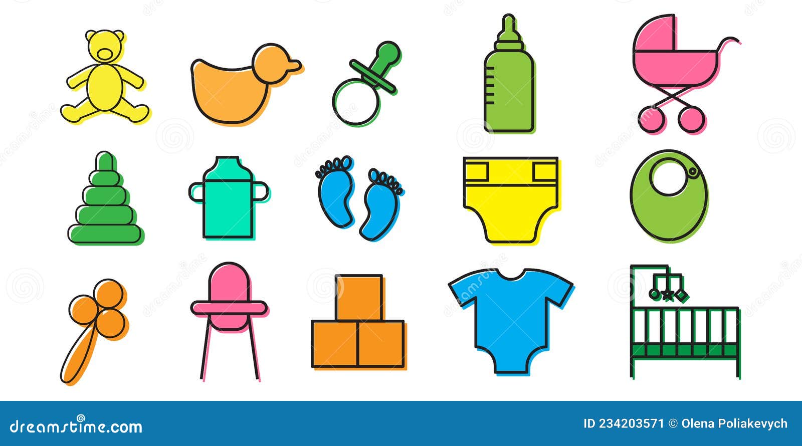 Flat Illustration with Colored Baby Signs. Baby Graphic. Vector ...