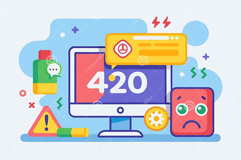 A Flat Illustration of a Computer Displaying an Error 420 Message ...