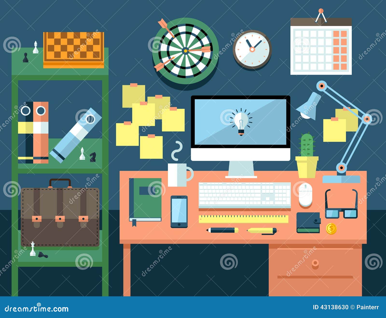 Flat Illustration Concept of Office Workspace. Stock Vector ...