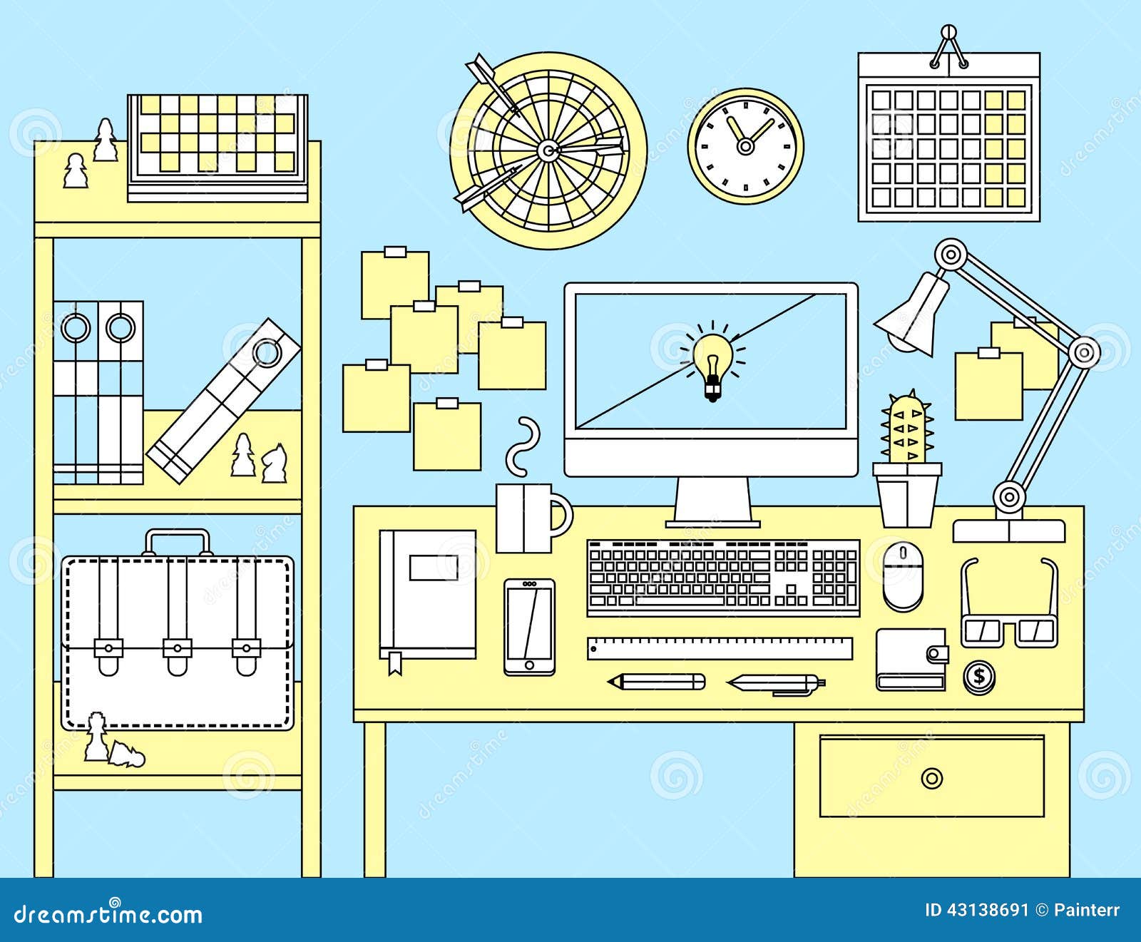 Flat Illustration Concept of Office Workspace. Stock Illustration ...